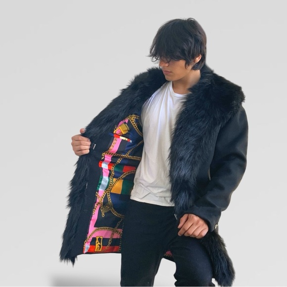 Makobi | Jackets & Coats | Mens Makobi Black Fashion Casual Faux Fur ...